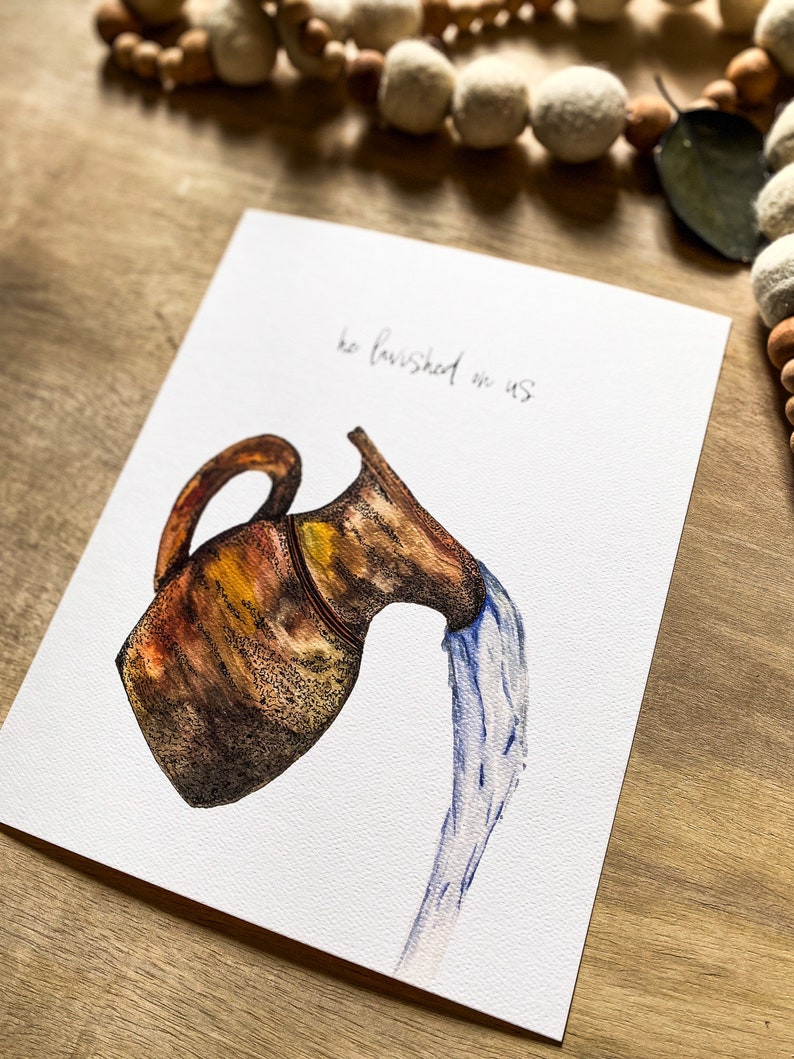He Lavished on Us Old Water Pitcher Scripture Wall Art Watercolor ...