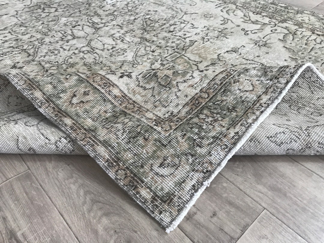 5x9 Beige Green Turkish Large Rug, 5x9 Green Beige Vintage Rug, Oushak ...