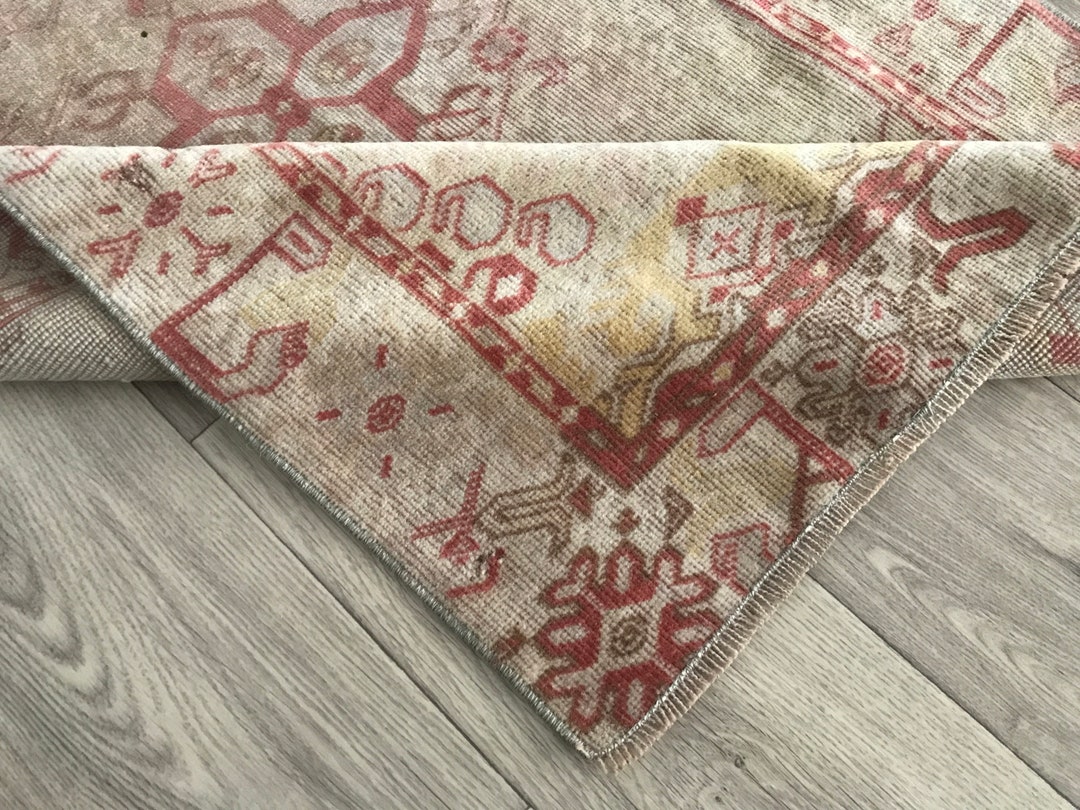 2x4 Faded Red Brown Oushak Small Rug, 2x4 Red Brown Yellow Turkish Rug ...