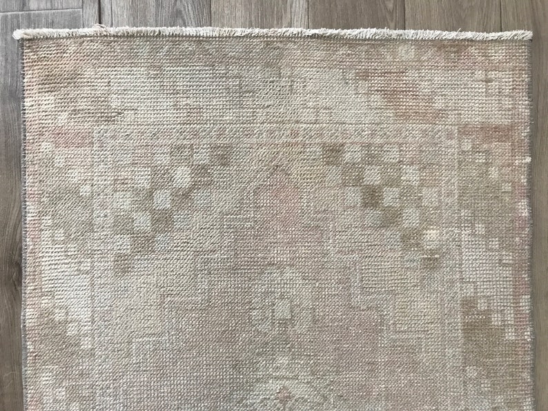 3x9 Faded Pink Beige Green Oushak Runner, 3x9 Handmade Beige Vintage ...