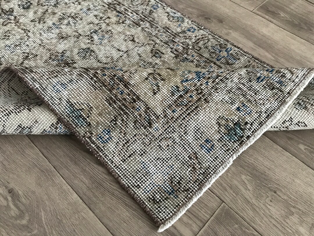 2x5 Knotted Green Blue Turkish Runner Rug, 2x5 Blue Green Vintage ...