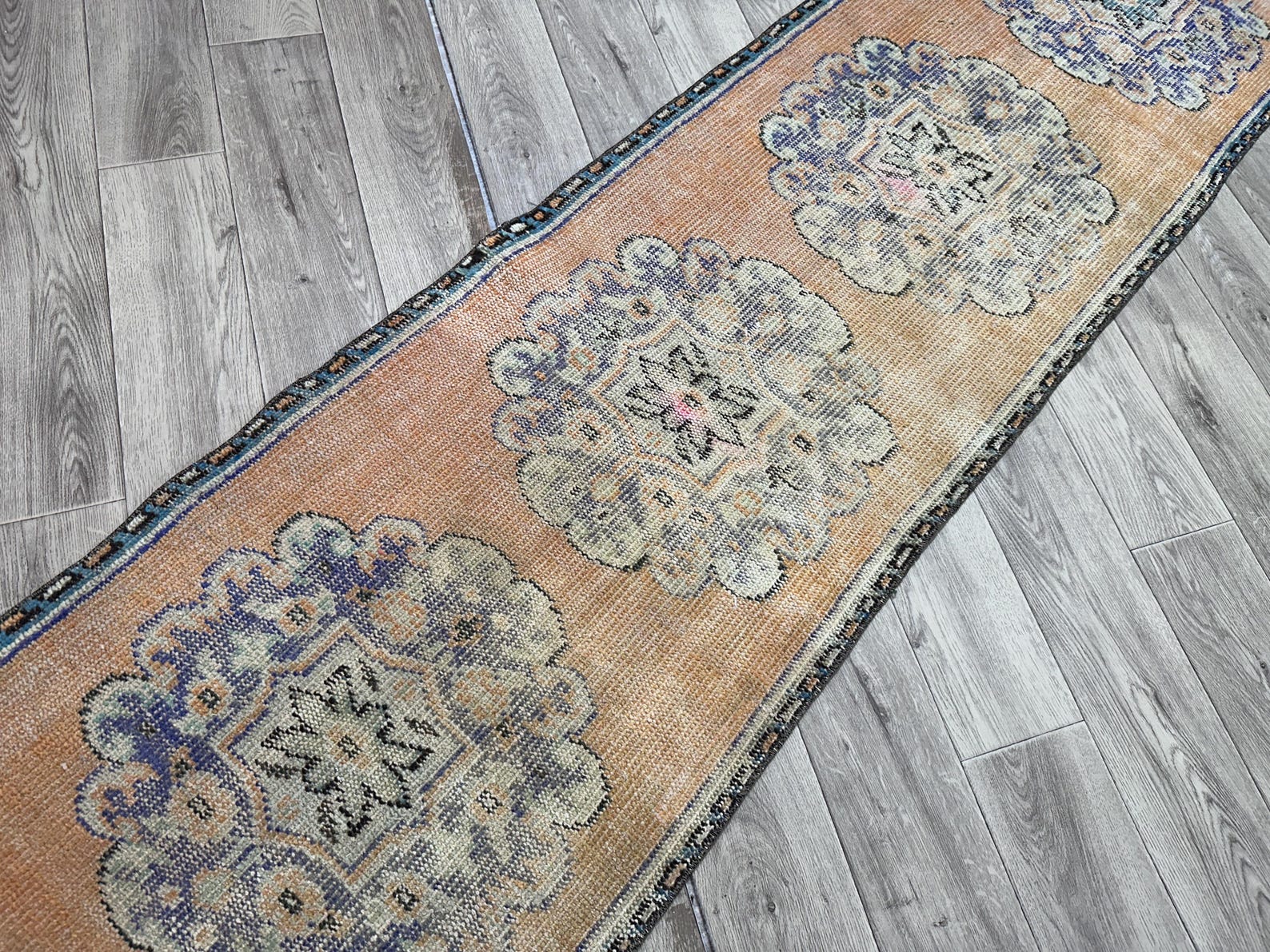 2x10 Orange Blue Green Turkish Runner, Vintage Oushak Livingroom ...