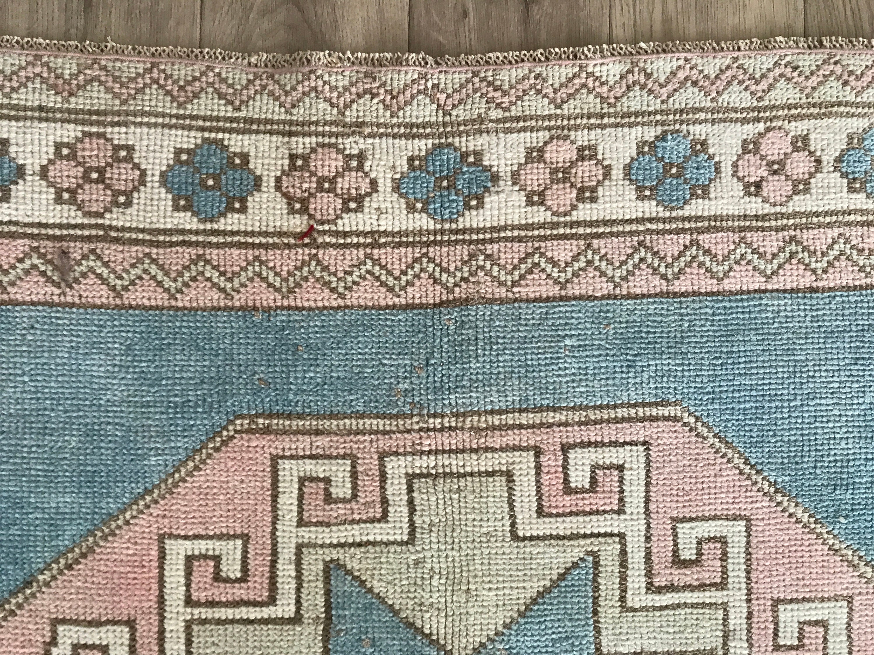 6x9 Pink Blue Beige Vintage Large Rug, 6x9 Pink Blue Oushak Rug ...