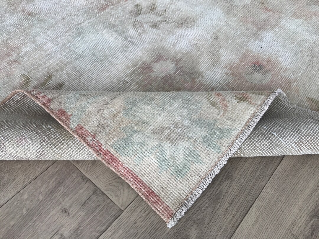 4x7 Beige Pink Vintage Medium Rug, 4x7 Pink Beige Turkish Rug, Oushak ...