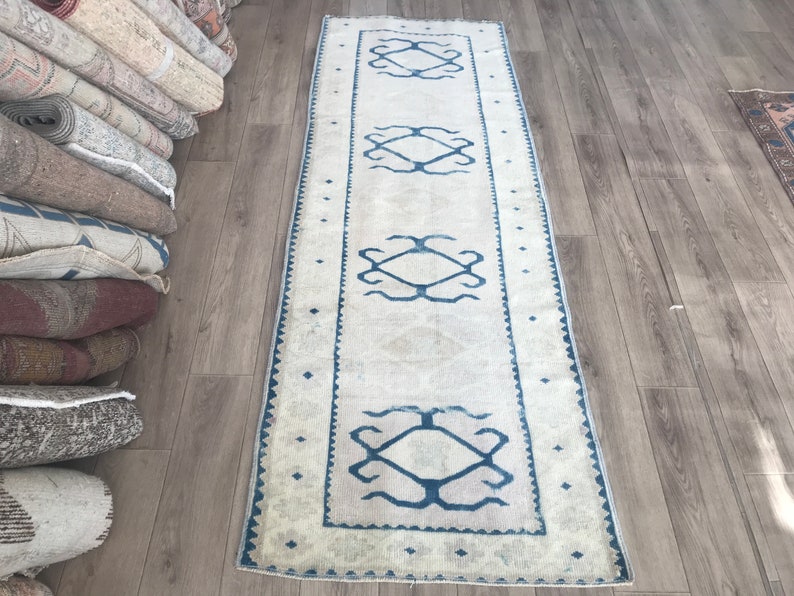 3x7 Beige Blue Faded Pink Turkish Runner Rug, 3x7 Blue Vintage Runner ...