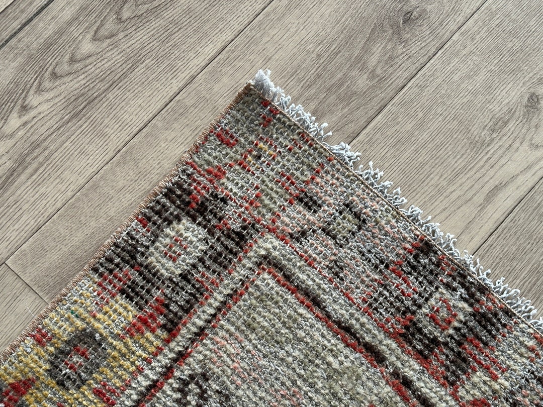 3x4 Red Orange Gray Turkish Rug, 3x4 Red Oushak Rug, Vintage Kitchen ...