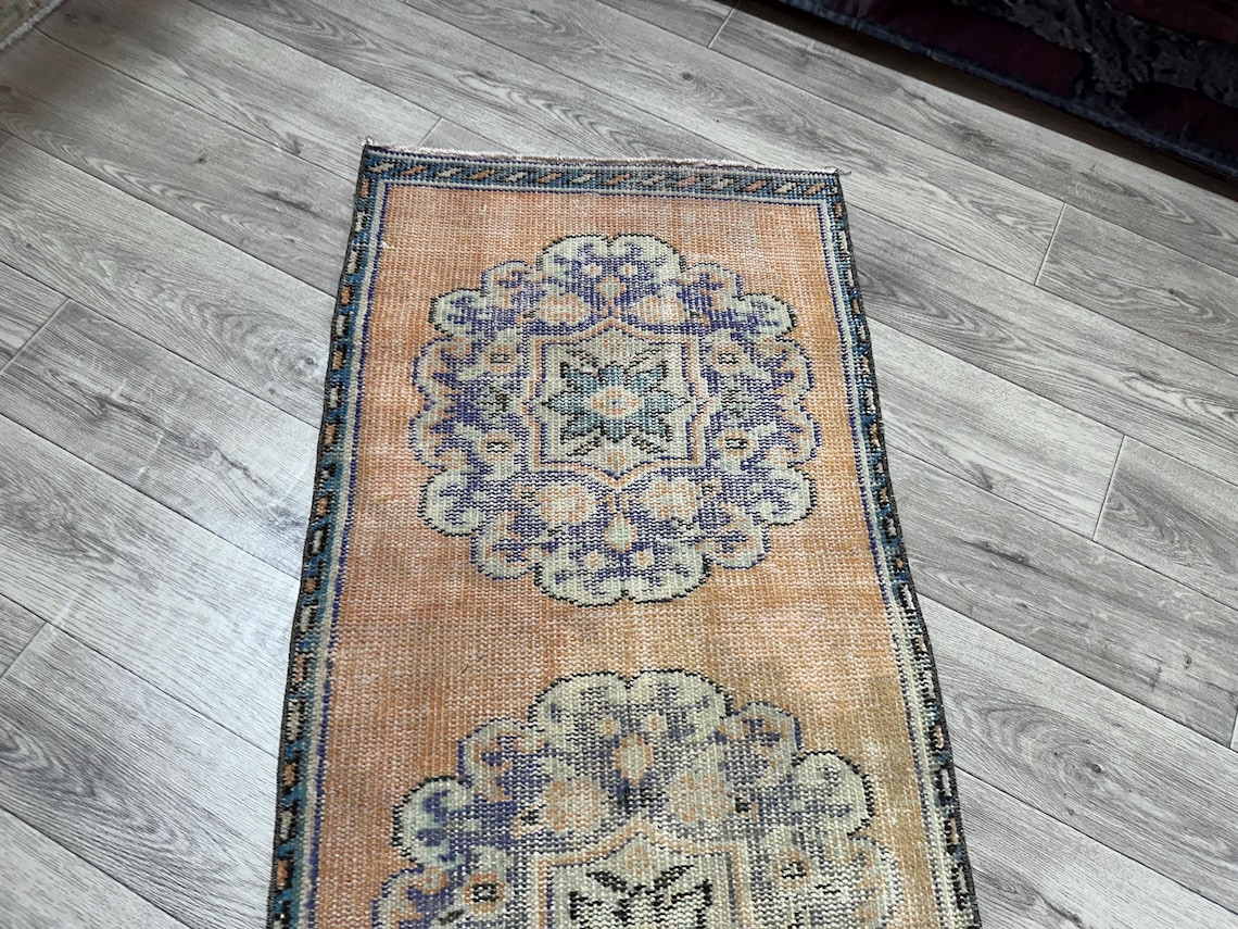 2x10 Orange Blue Green Turkish Runner, Vintage Oushak Livingroom ...