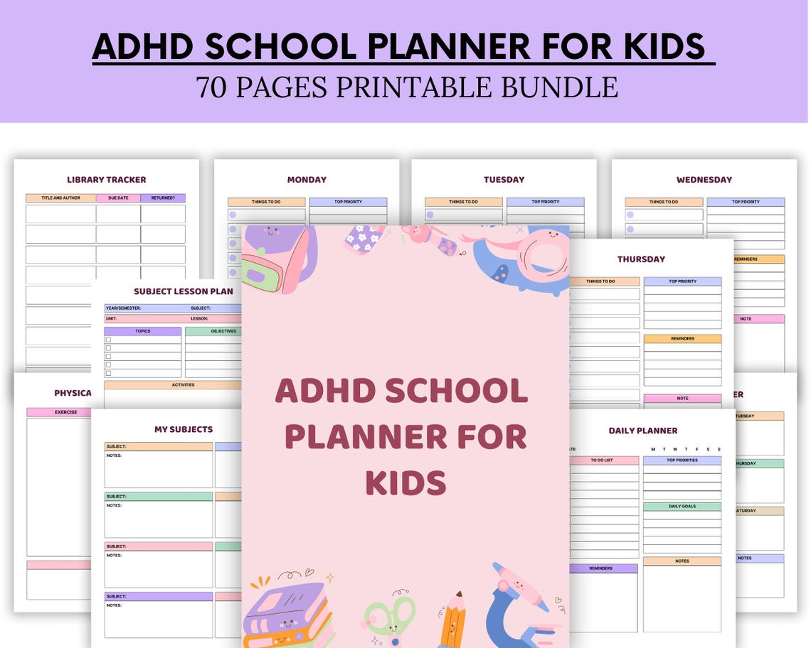 Adhd School Planner for Kids Adhd Planner Focus and Organization for ...