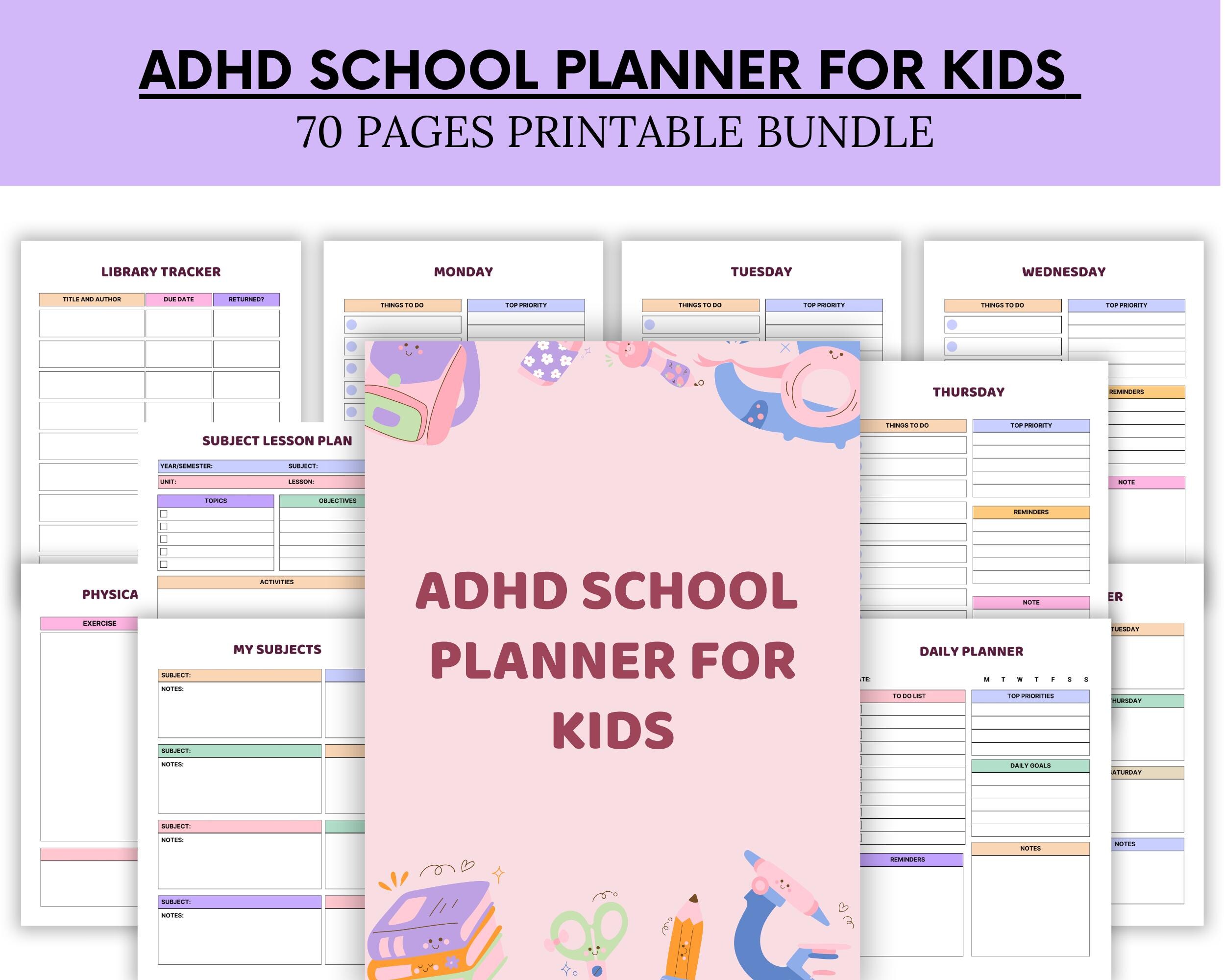 Adhd School Planner for Kids Adhd Planner Focus and Organization for ...