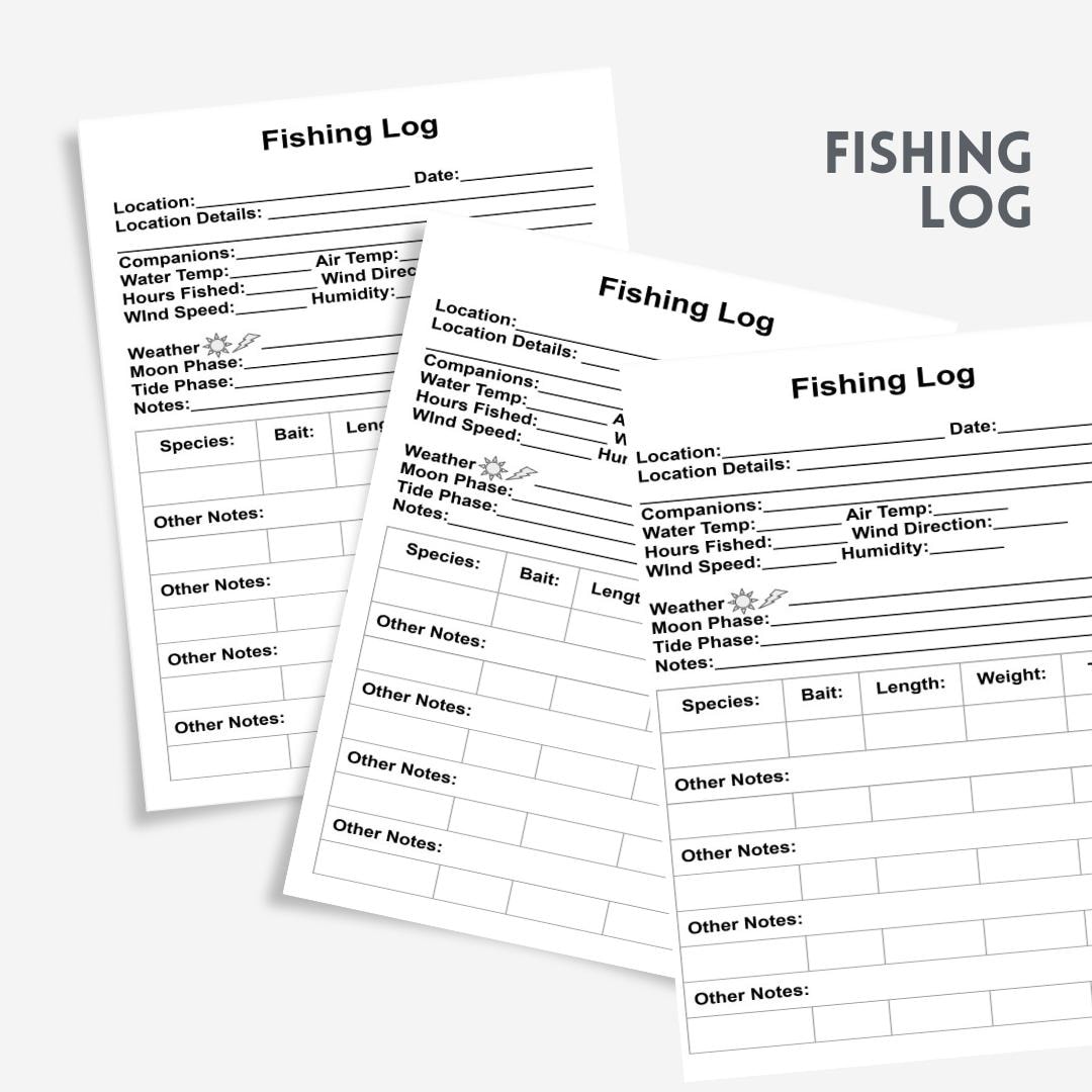 Fishing Log Planner Fishing Trip Tracker, Fish Catch Log, Angler ...