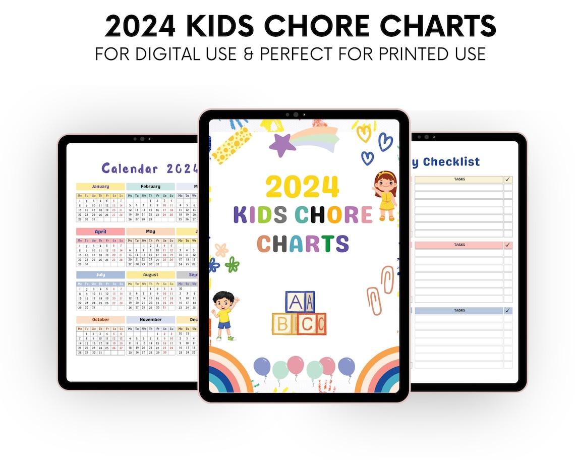 2024 Kids Chore Charts Reward Allowance Screen Time School Routine ...