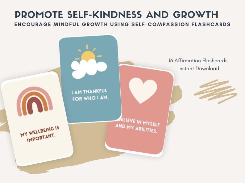 Self Compassion Affirmation Education Flashcards Pdf Printable ...