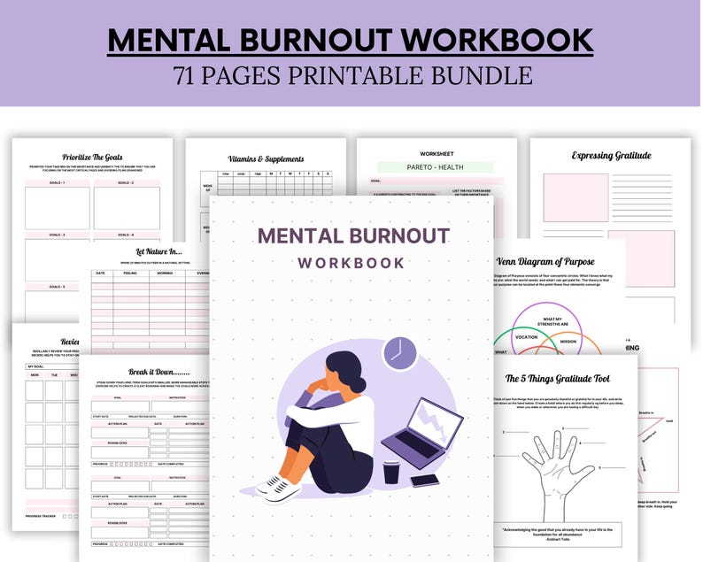 Mental Burnout Workbook Burnout Recovery Planner Stress Management ...