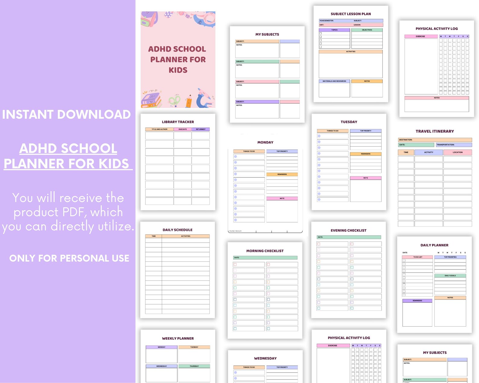 Adhd School Planner for Kids Adhd Planner Focus and Organization for ...
