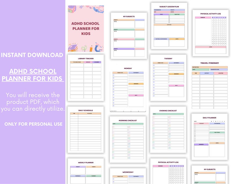 Adhd School Planner for Kids Adhd Planner Focus and Organization for ...