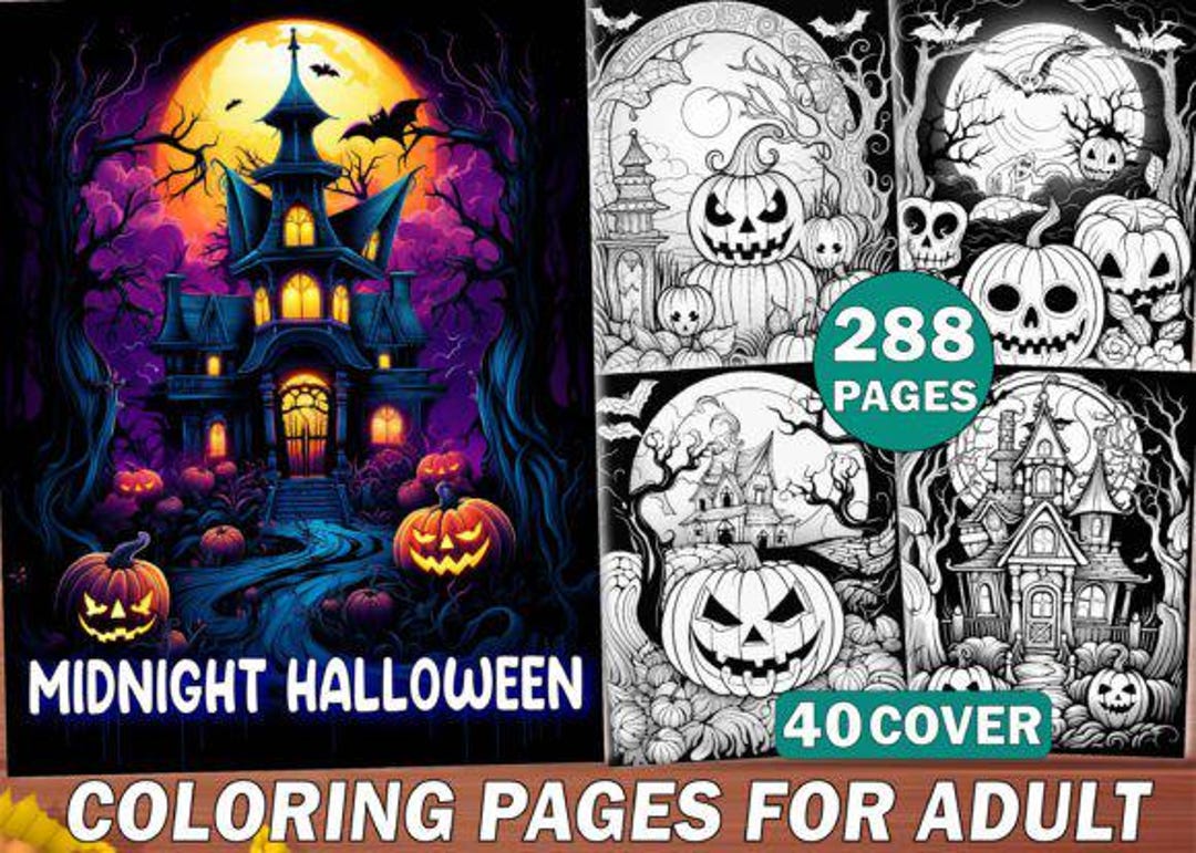 288 Midnight Halloween Coloring Pages, , Grayscale Coloring Page ...