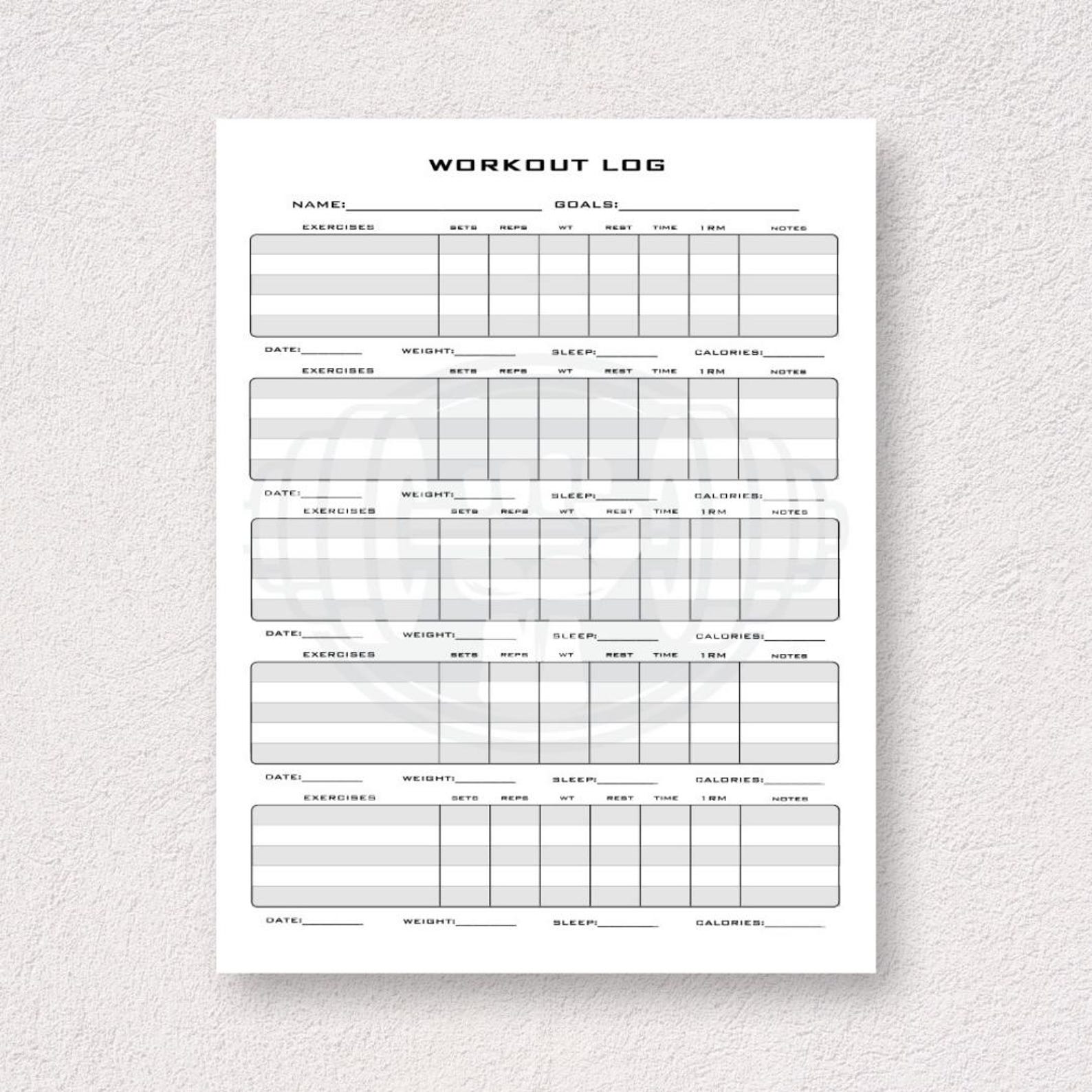 Workout Log Planner Fitness Tracker Template, Gym Workout Log, Daily ...