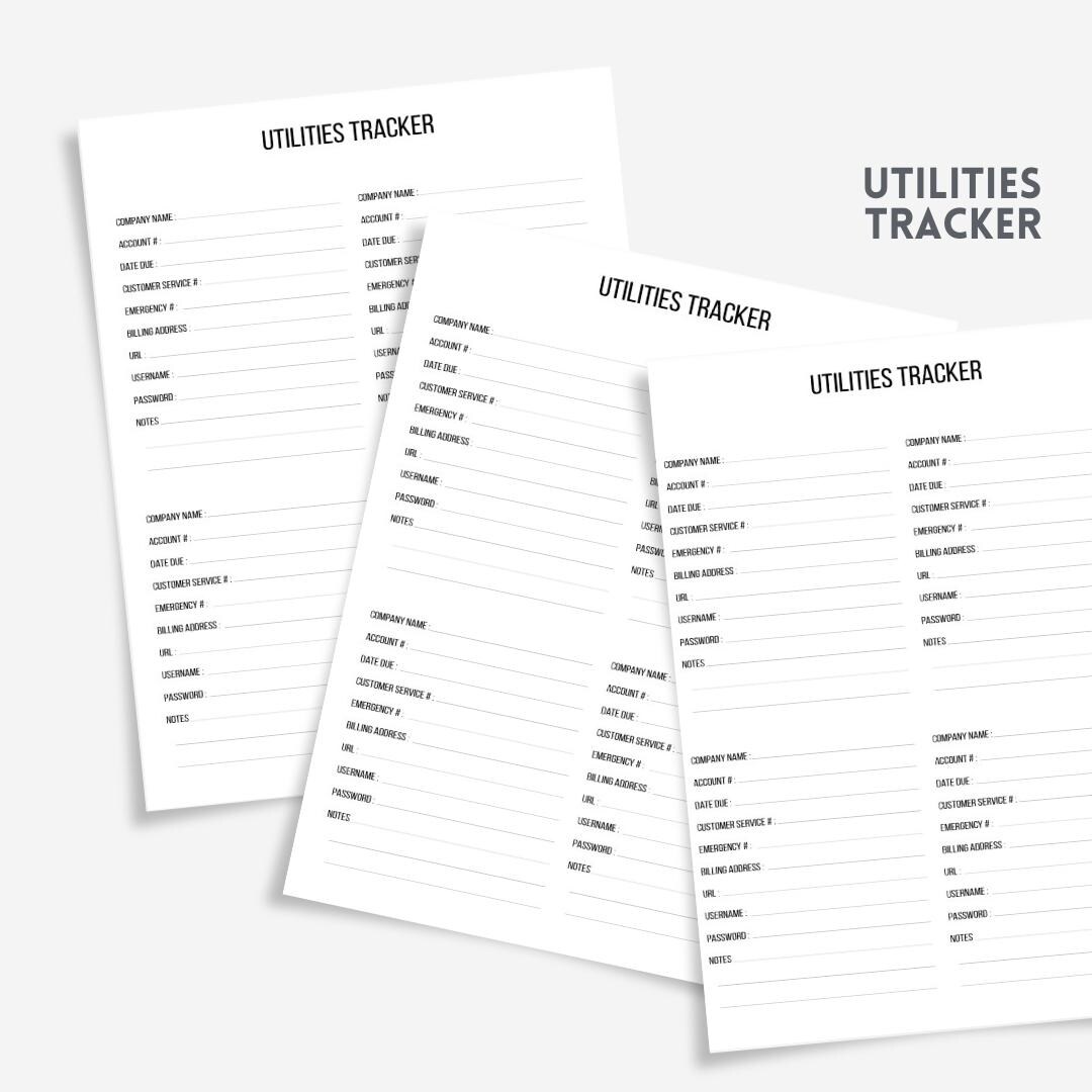 Utilities Tracker Planner Monthly Bill Tracker, Utility Expenses Log ...