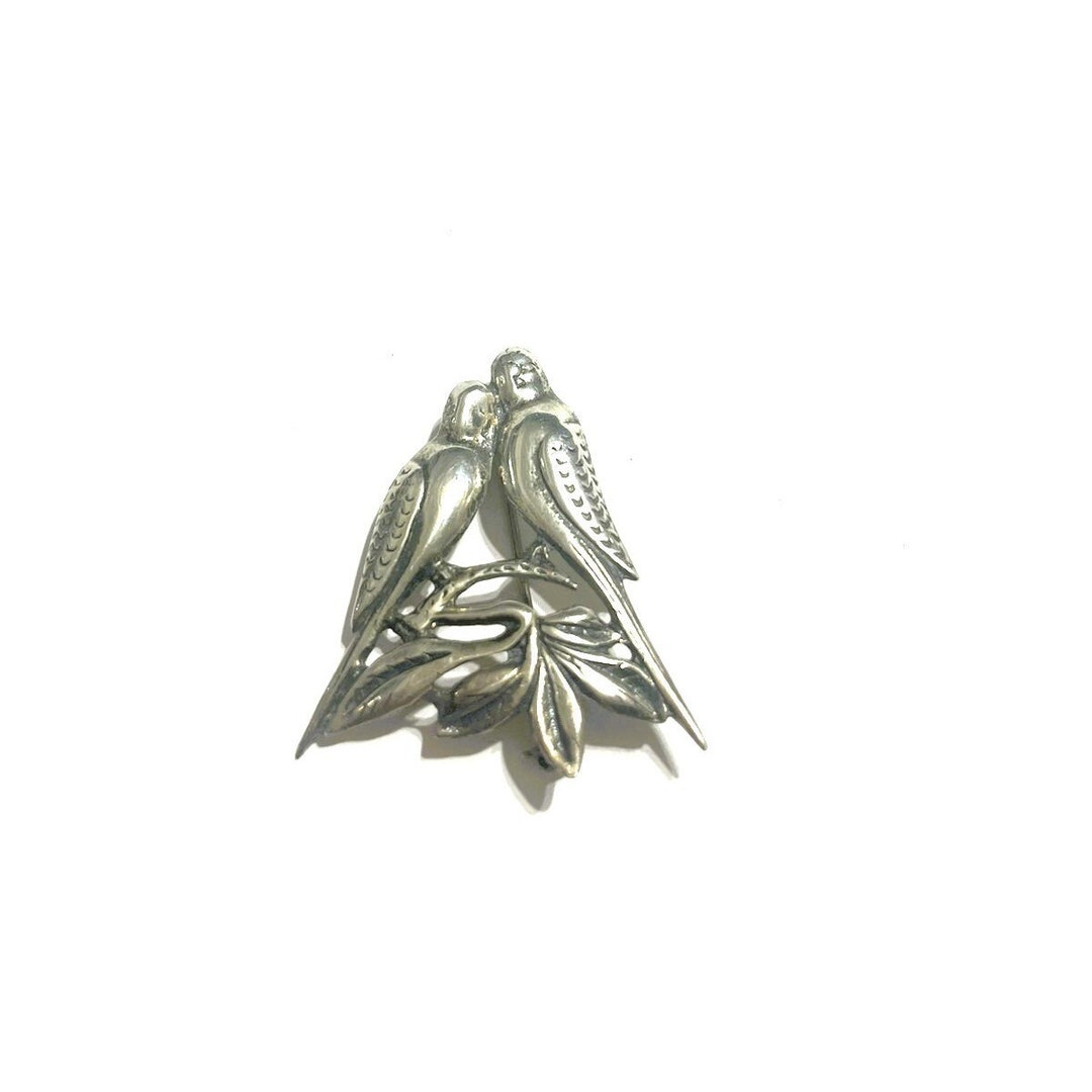 Elegant Sterling Silver Pin, Two Turtle Doves Branch Brooch, Unique ...