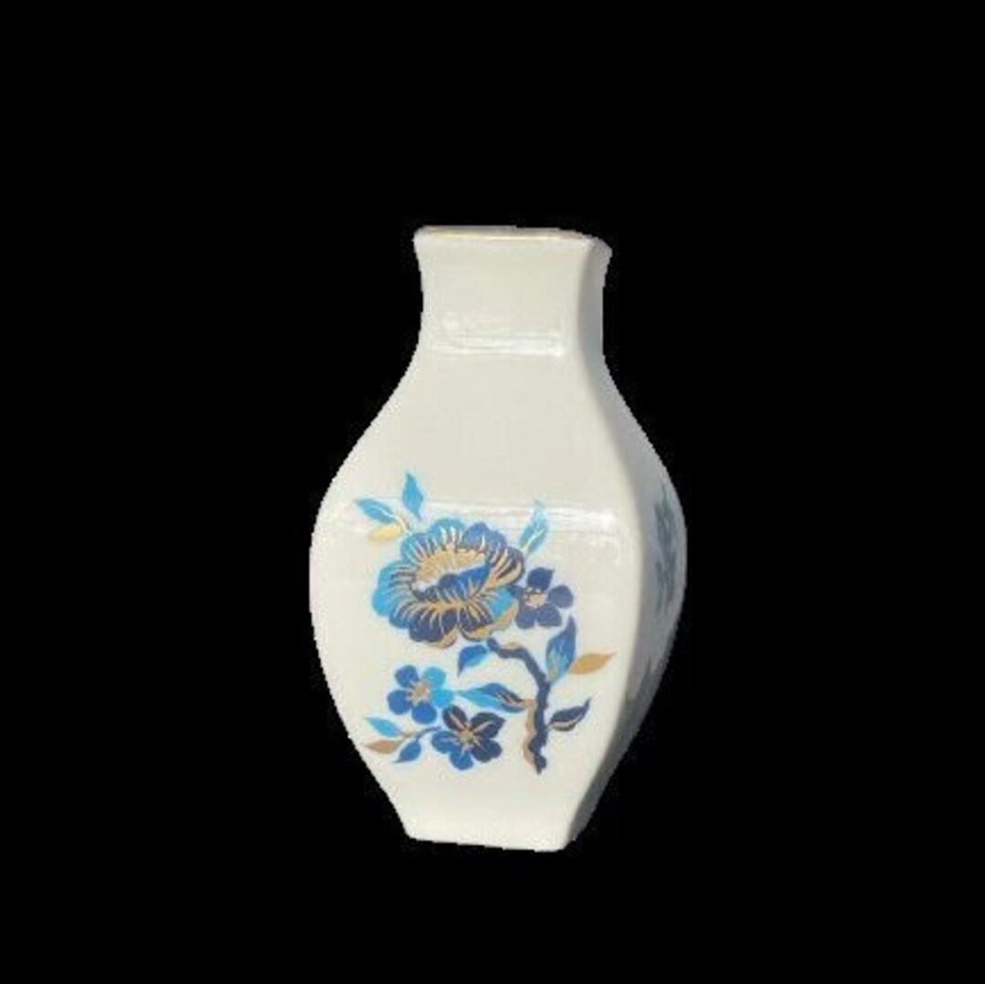 Vintage Mini Lenox Pagoda Blue Gold Trim Vase, Porcelain Flower Vase ...