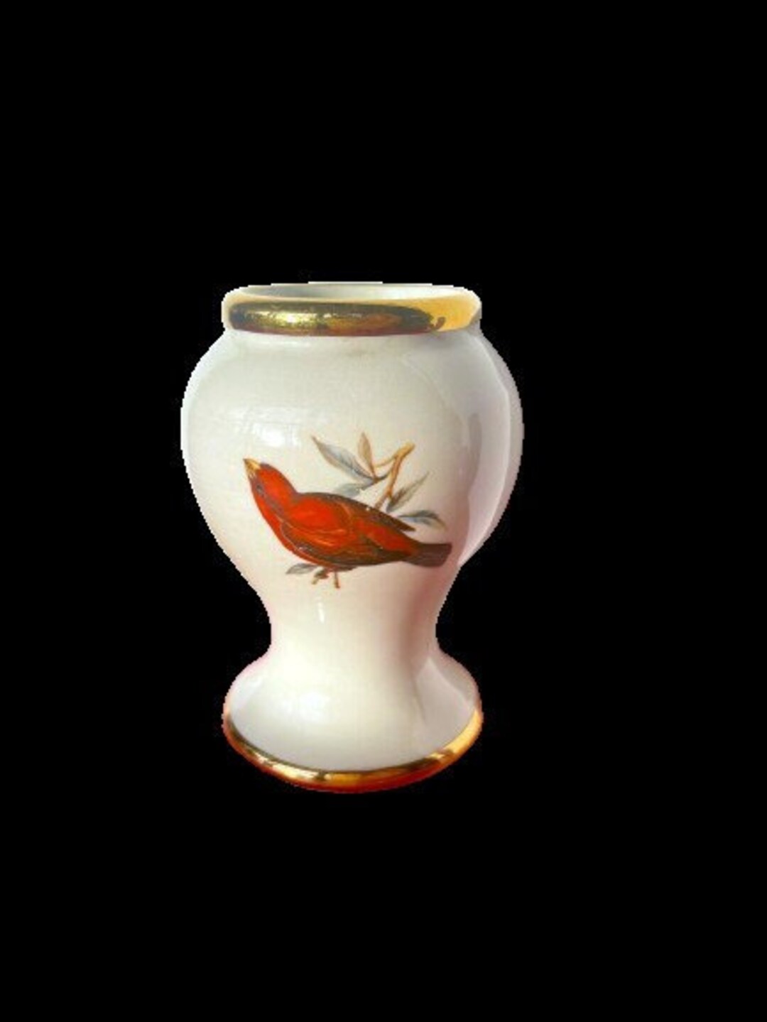 Vintage Hand Painting 3 Birds Porcelain Bud Vase Gold Trim Wedding Gift ...