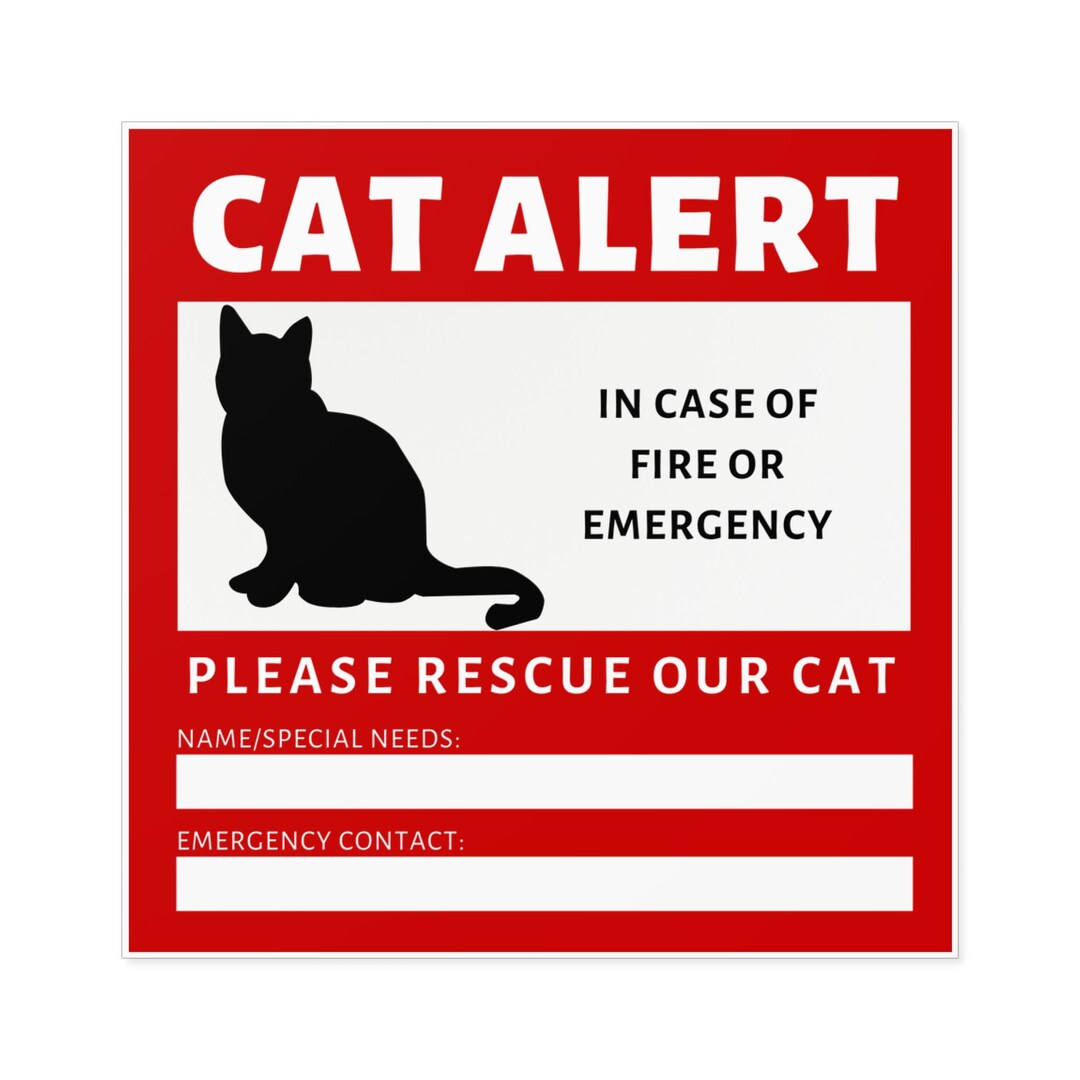 CAT Pet Safety Alert, House Fire Sign, Square Stickers for Firefighter ...
