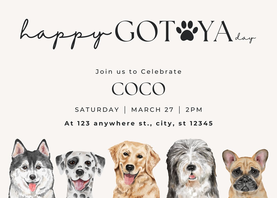 Happy Got-ya Day Dog Birthday Invitation, Party Invite, Gotcha Day, Dog ...