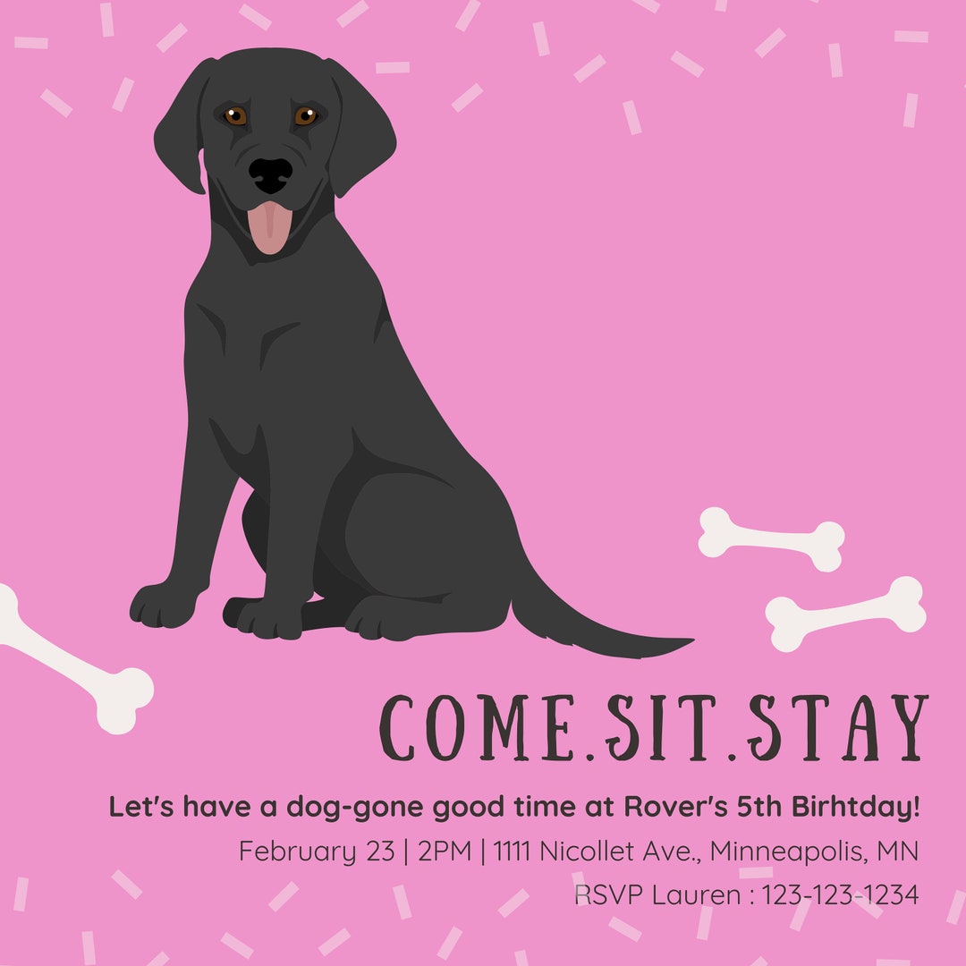 Come Sit Stay Dog Birthday Invitation, Party Invite, Gotya Day, Gotcha ...