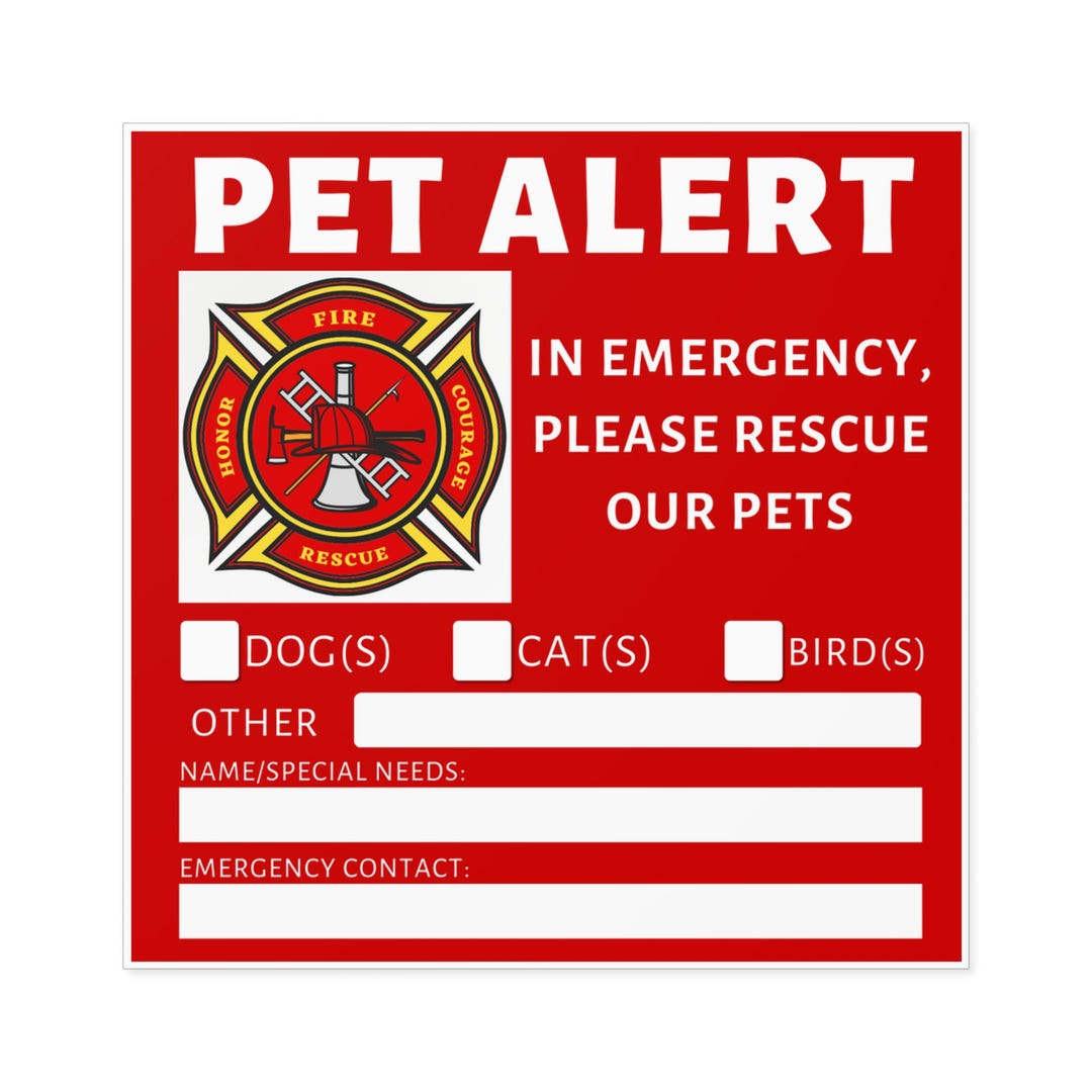 Pet Safety Alert, Dog Cat House Fire Sign, Square Stickers for ...