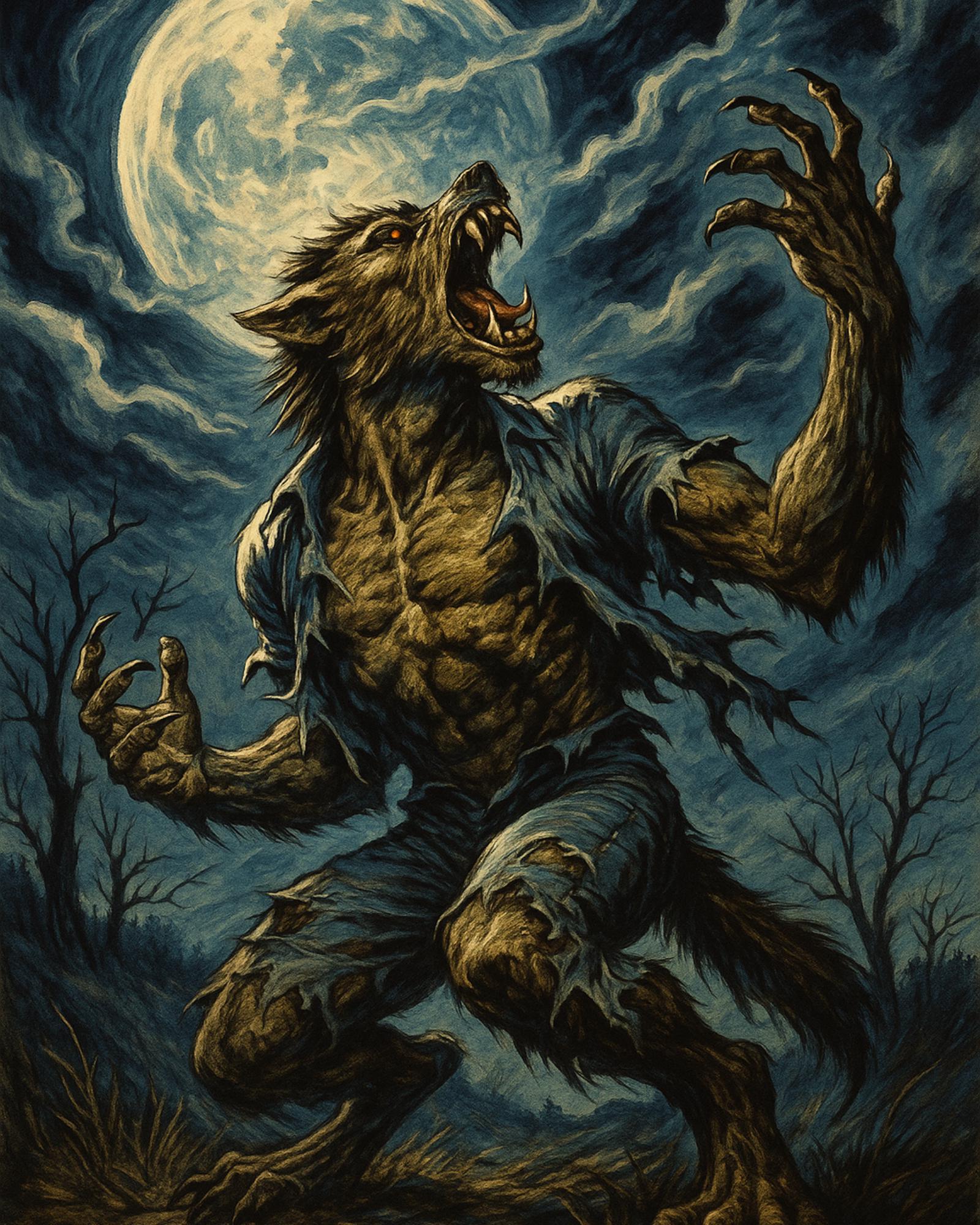 Gothic Werewolf Art Print: Dark Fantasy Monster, Full Moon Decor ...
