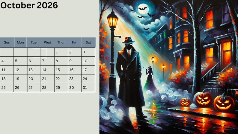 2026 Noir Detective Calendar – Printable 1940s Film Noir Art, Retro ...