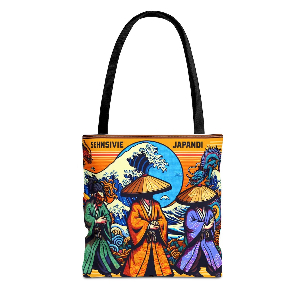 Japandi Style Tote Bag: Samurai & Dragon Japanese-scandinavian Art ...