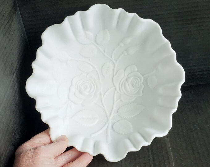 Vintage Imperial Glass Ohio Rose Milk Glass (doeskin-satin) 9" Round ...