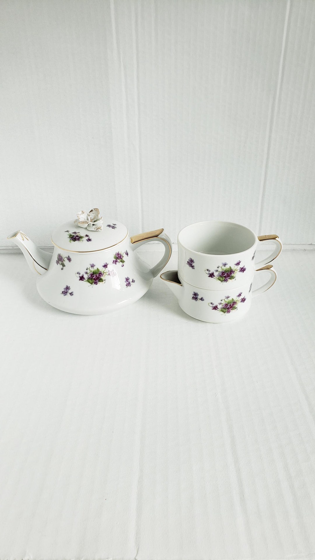 Vintage Lefton Sweet Violets Pattern Mini Teapot Stacking Set. Circa ...