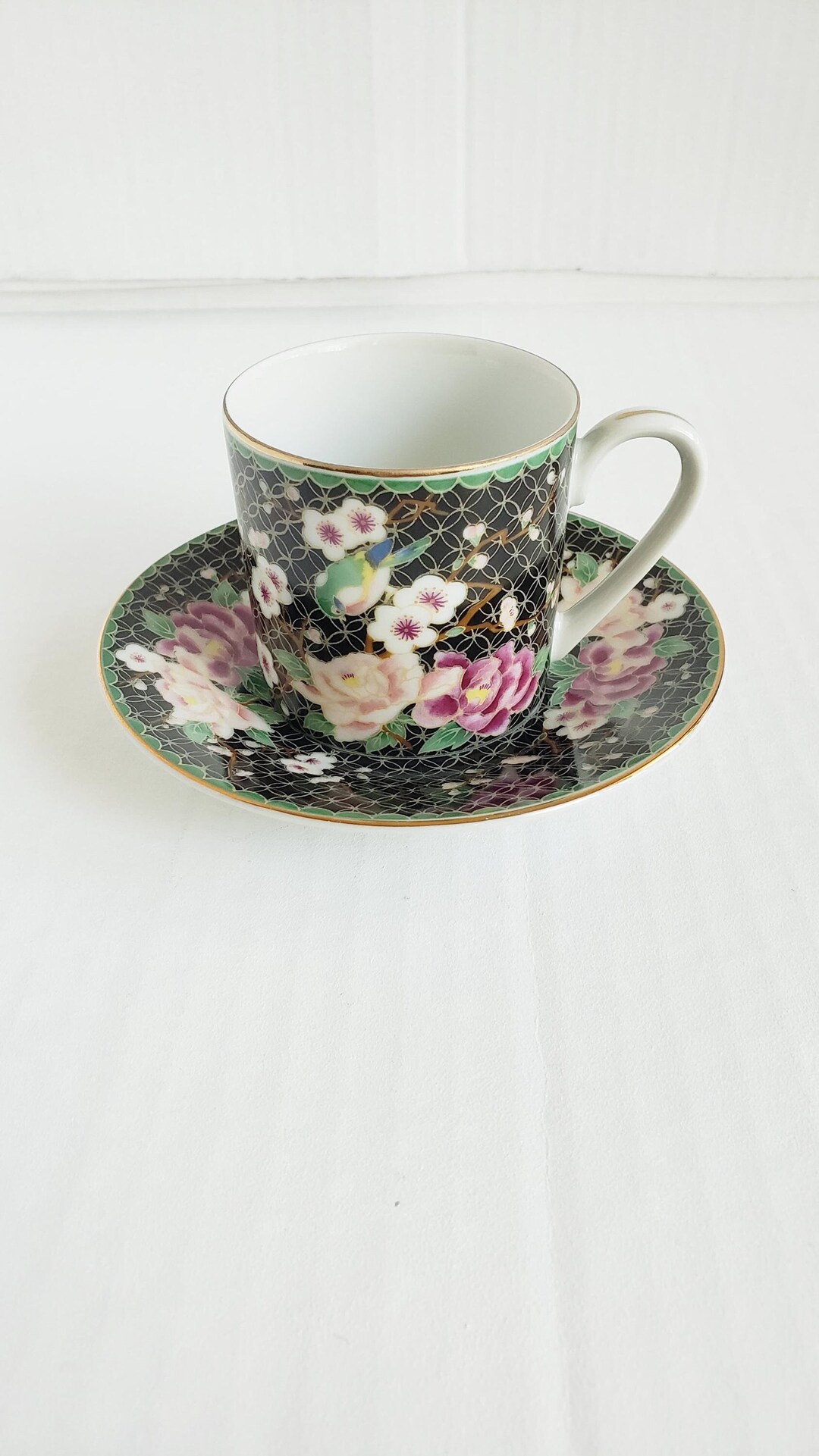 Vintage Japanese Demitasse Flat Cup and Saucer Set. Marked "dai Ichi Toki" Written in Seal Form ...