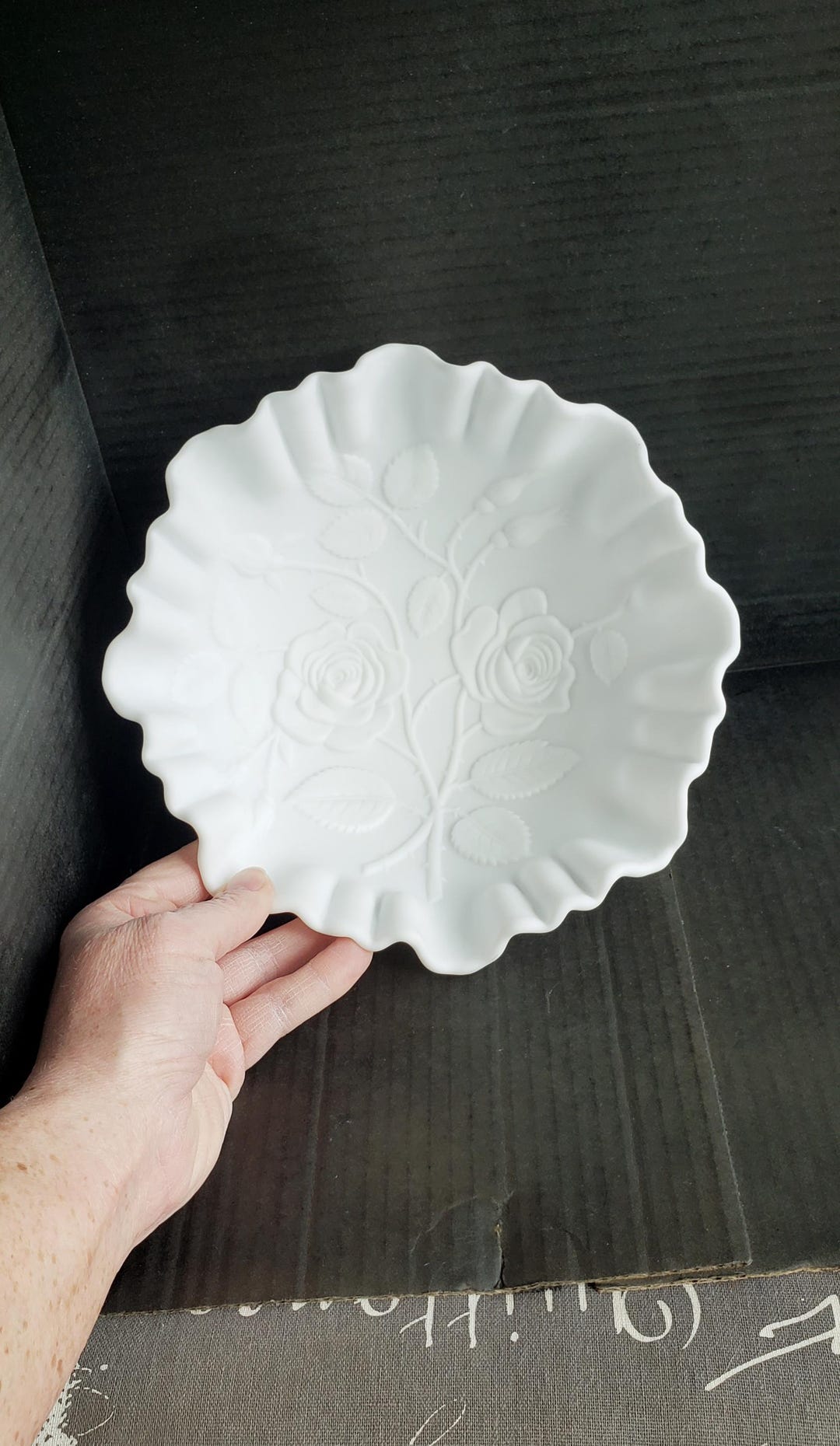 Vintage Imperial Glass Ohio Rose Milk Glass (doeskin-satin) 9" Round ...
