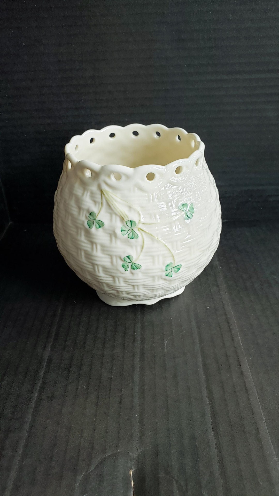 Vintage Belleek Ireland Shamrock Pattern 3 1/2 Pierced Centerpiece. 6th ...