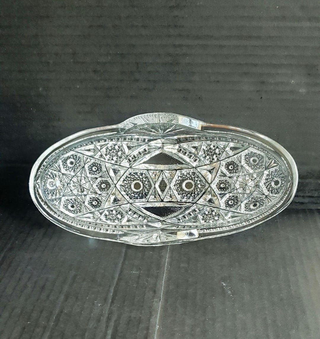 Vintage 8" Mckee Glass Fentec Pattern Pres-cut Relish Dish ...