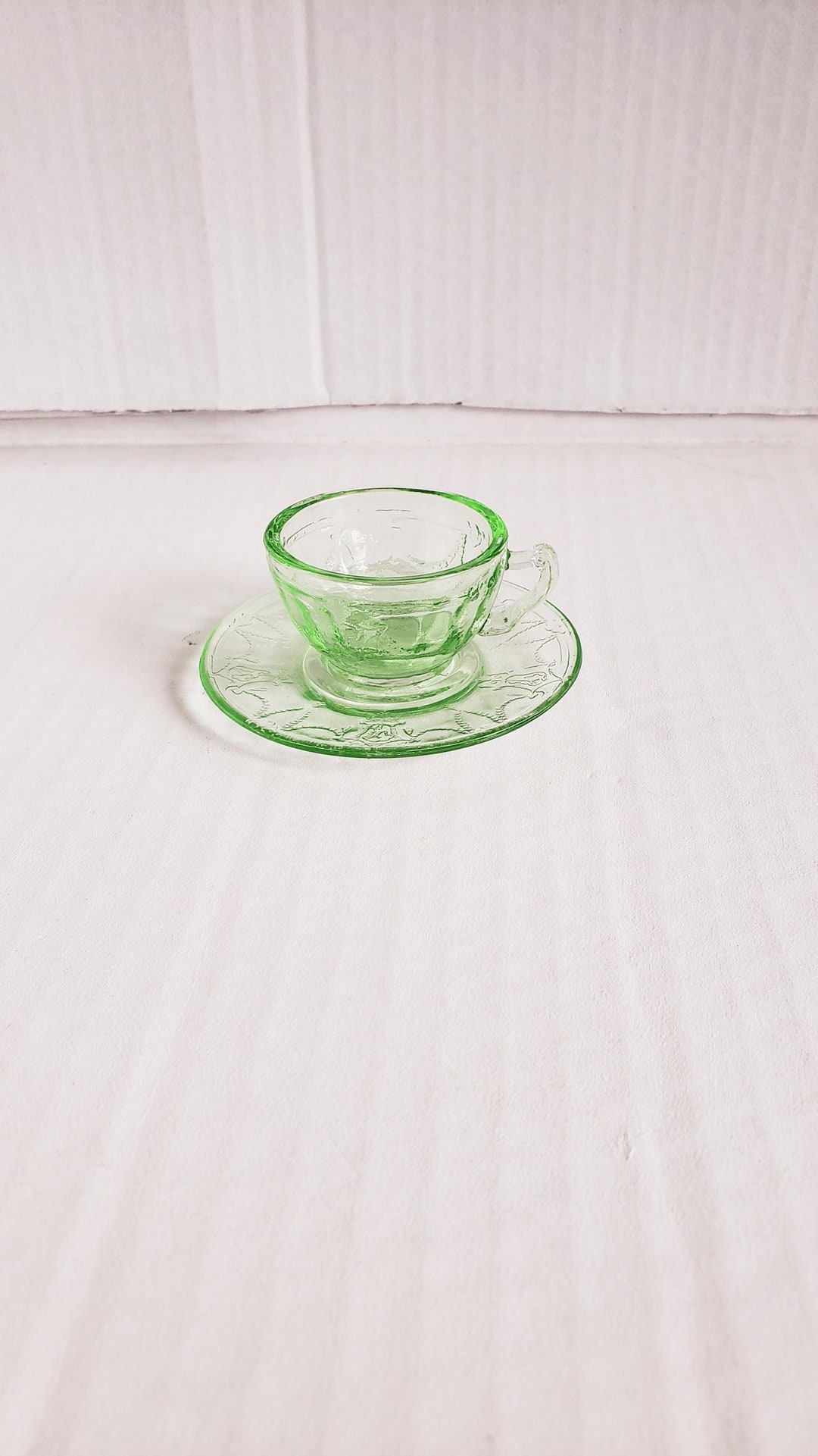 Vintage Tiny Green Glass Cup and Saucer Set - Etsy