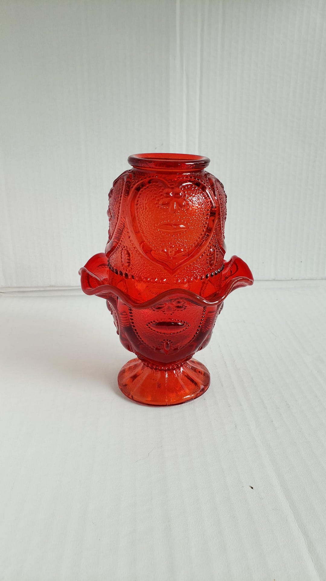 Vintage Mosser Glass Ruby Red 2 Piece Fairy Lamp. Sweetheart Pattern 7 ...