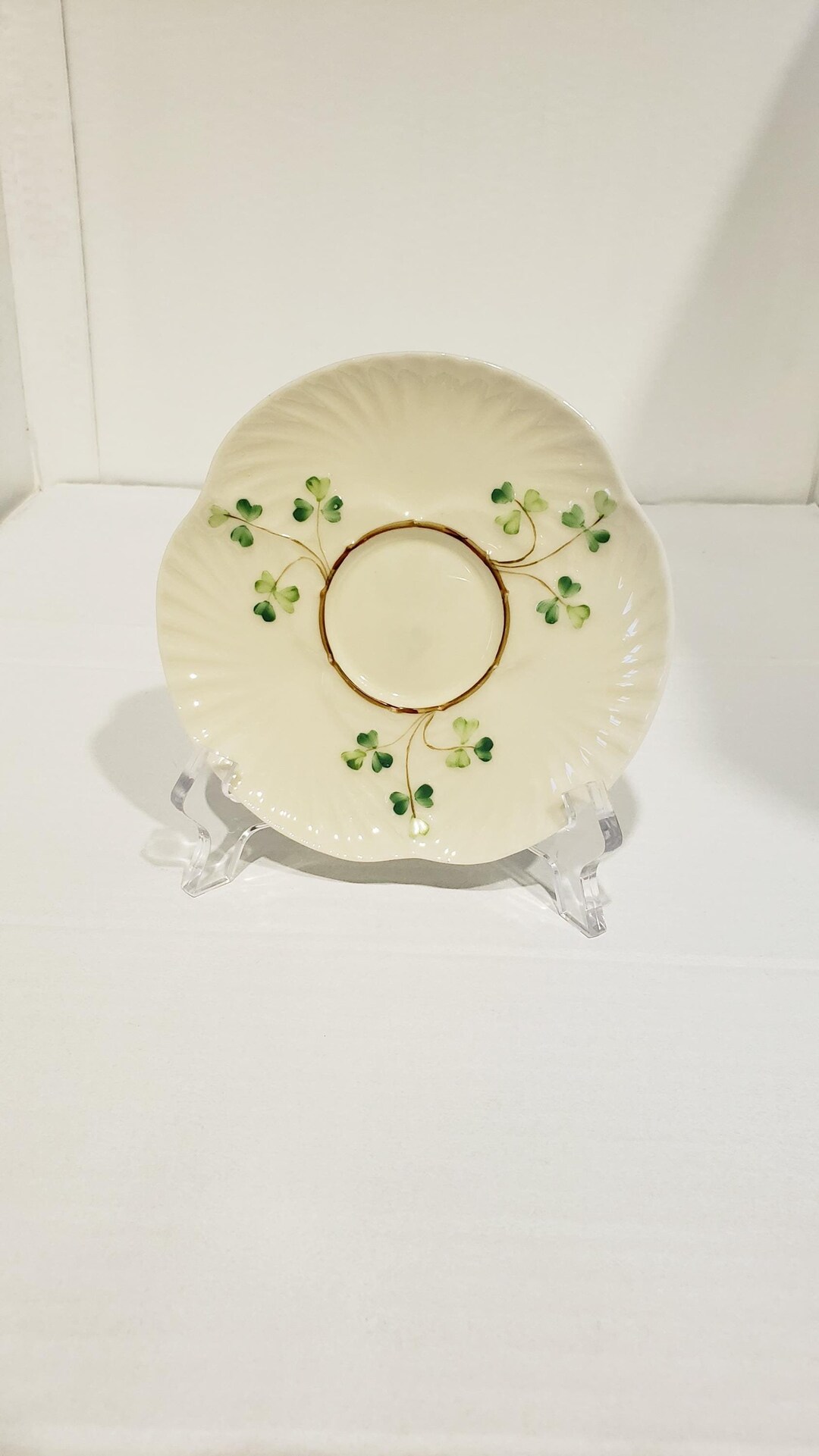 Vintage Belleek Ireland Harp Shamrock Pattern Saucer for Flat Cup ...