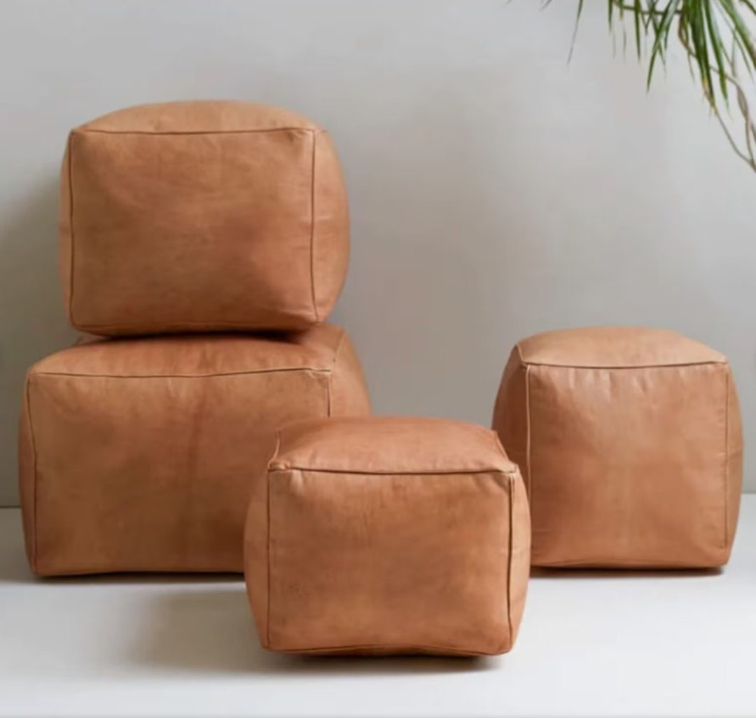 Genuine Leather Hassock-ottoman Moroccan Soft Pouf Square - Etsy