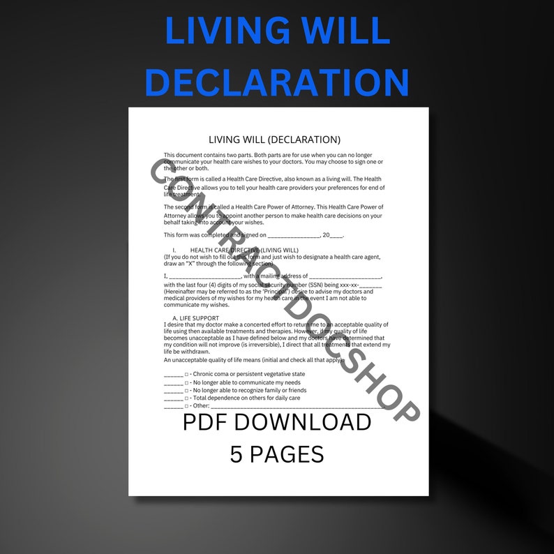Printable Living Will Form, Editable in Canva Living Will Declaration ...