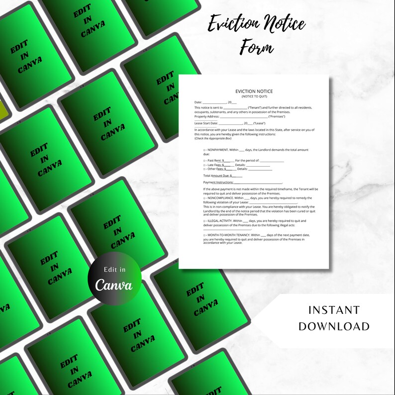 Printable Eviction Notice Template, Landlord Tenant Form, Lease ...