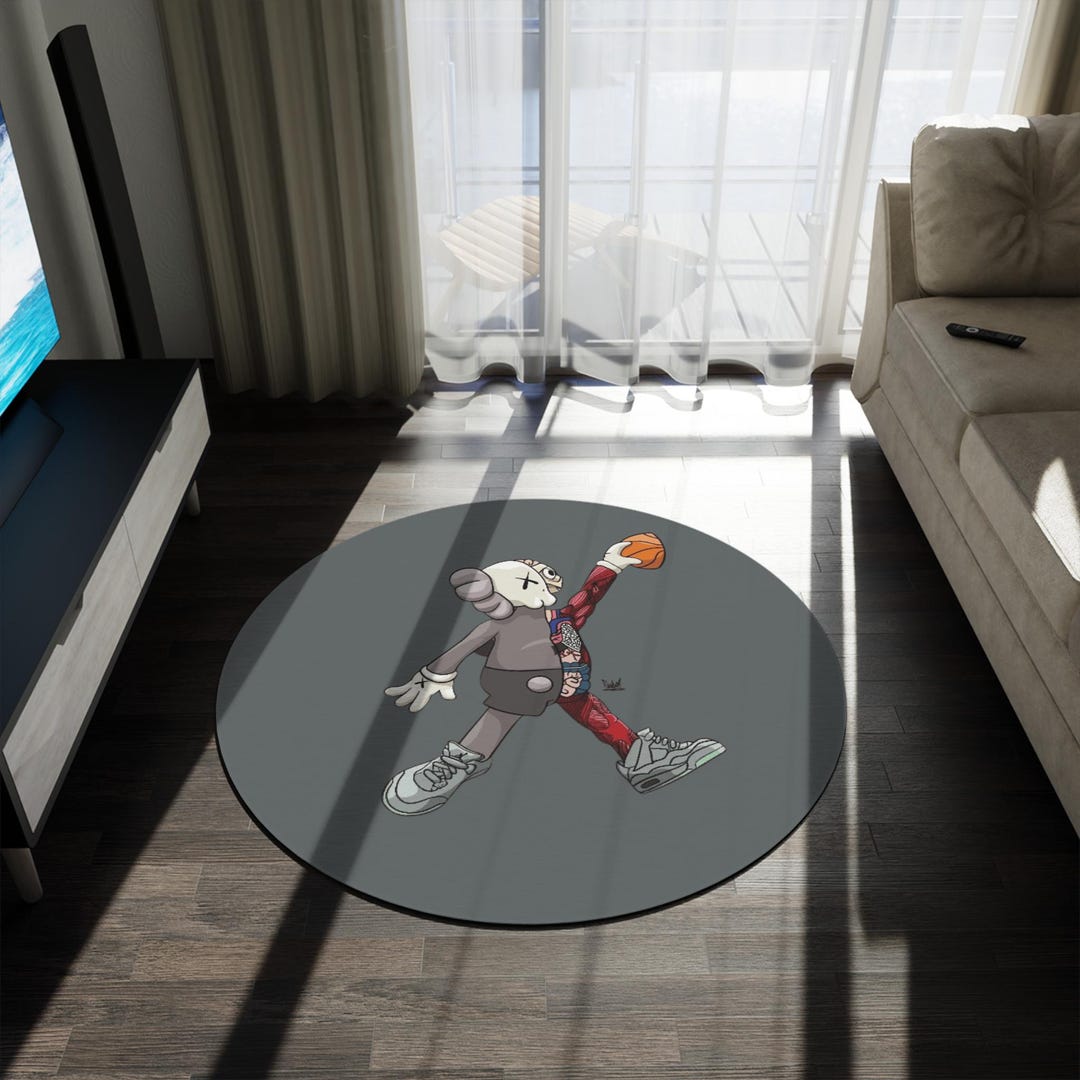 Round Rug, Gray Kaws X Jordon Round Rug, Hypebeast Rug, Street Fashion ...