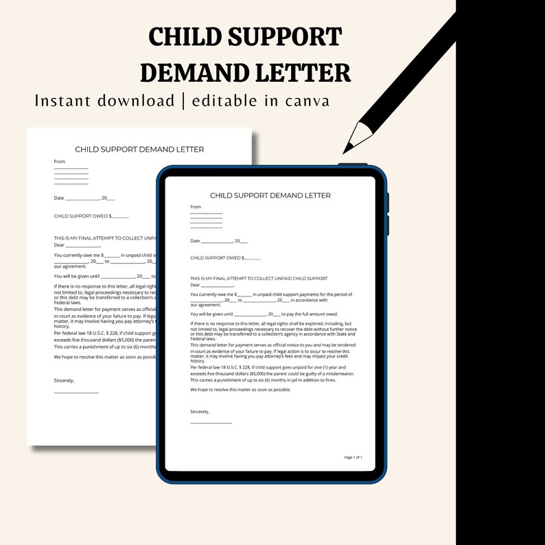 Child Support Demand Letter Template Child Support Demand Letter Form ...