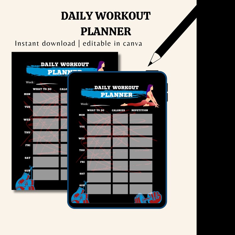 Daily Digital Fitness Planner, Glow up Planner, Undated Workout ...