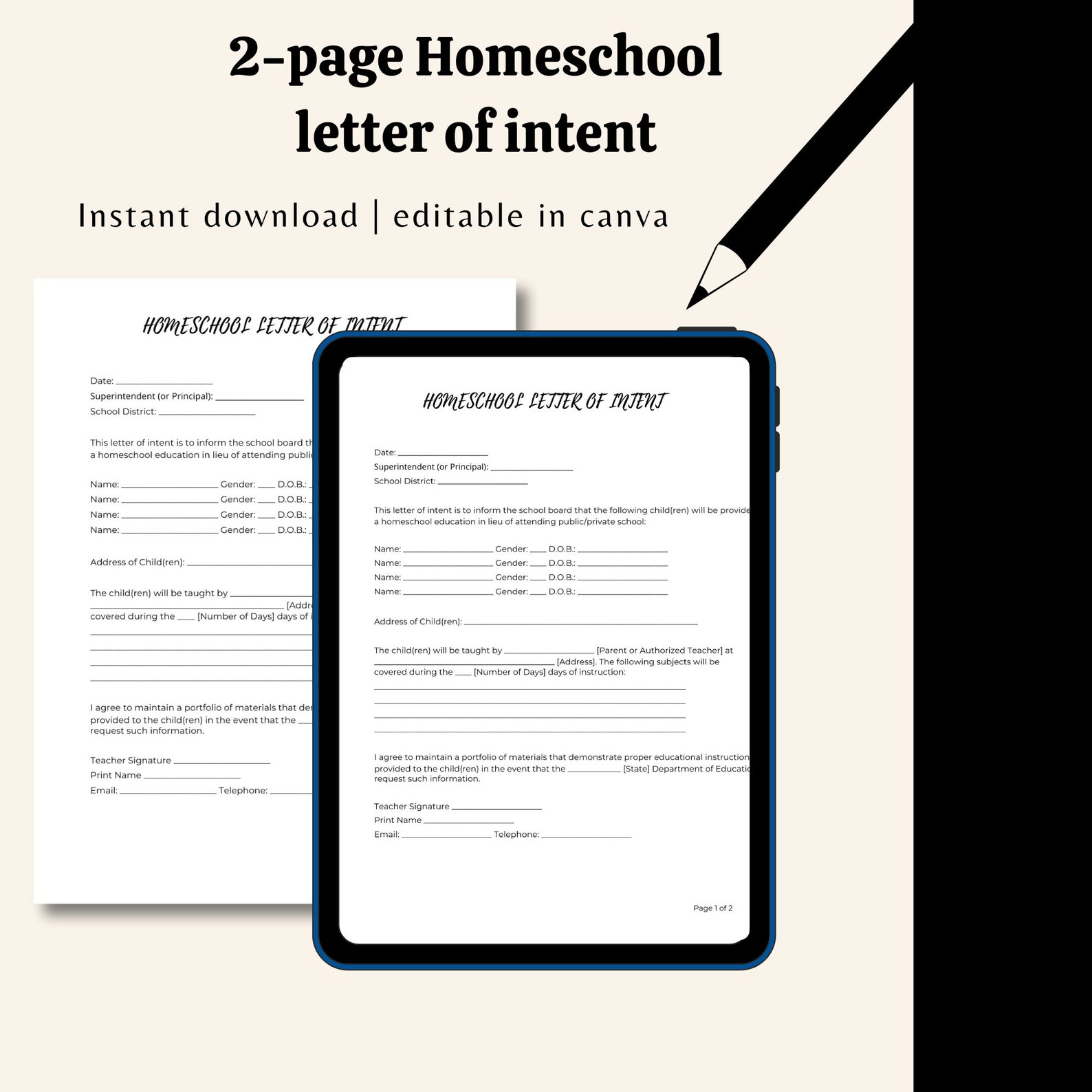 Homeschool Letter of Intent, Homeschool Letter of Intent Form ...