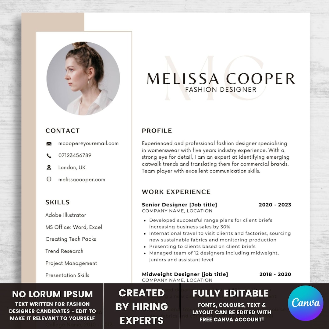 Designer Resume | Fashion | Simple Effective CV Template for Job Hunt ...