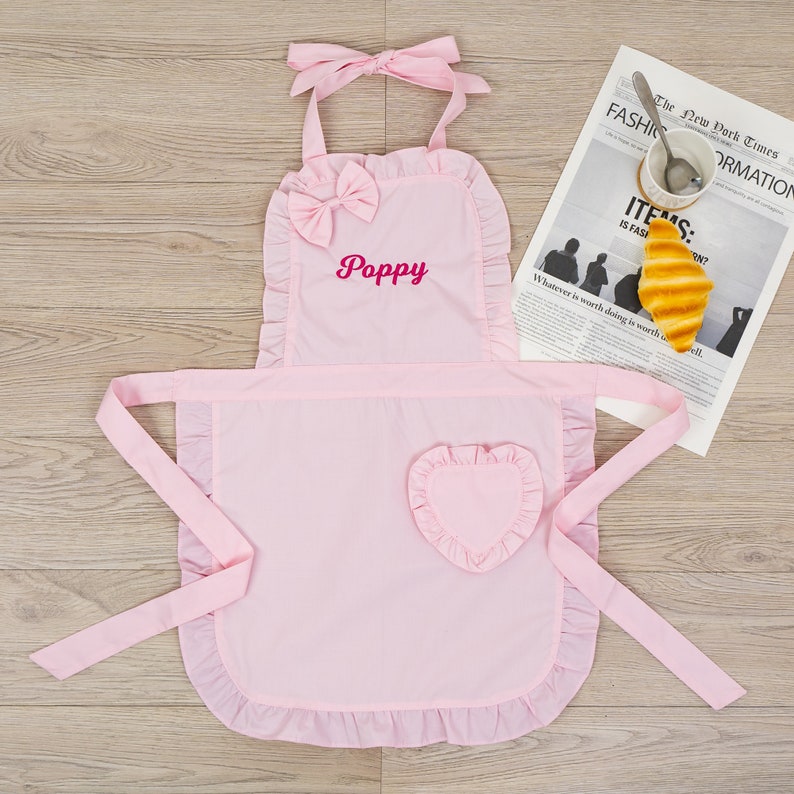 Personalized Pink Aprons for Kids, Girls Aprons With Name Baby Cute ...